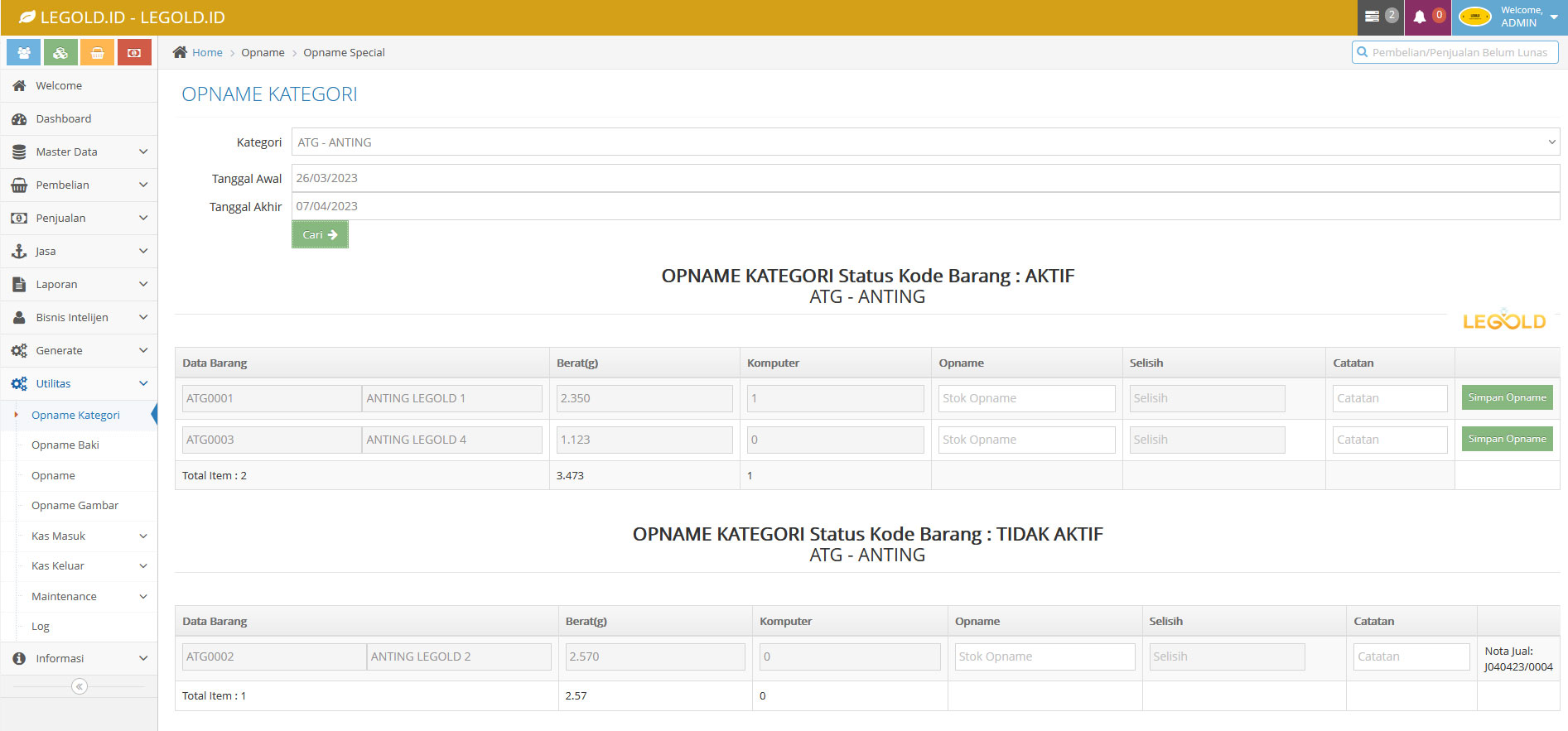Software Toko Emas, Gold Store Solution dan Berlian LEGOLD