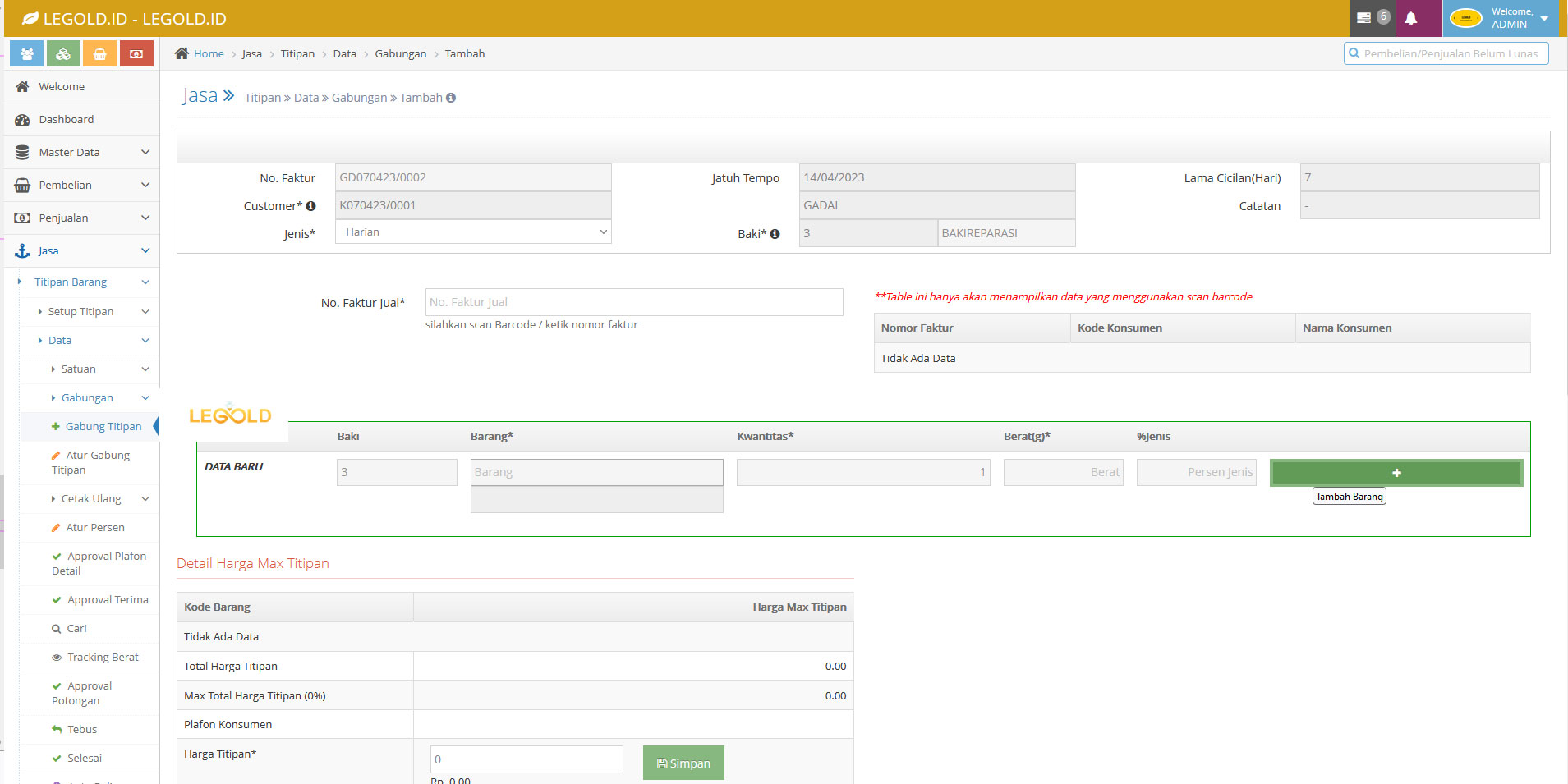 Software Toko Emas, Gold Store Solution dan Berlian LEGOLD