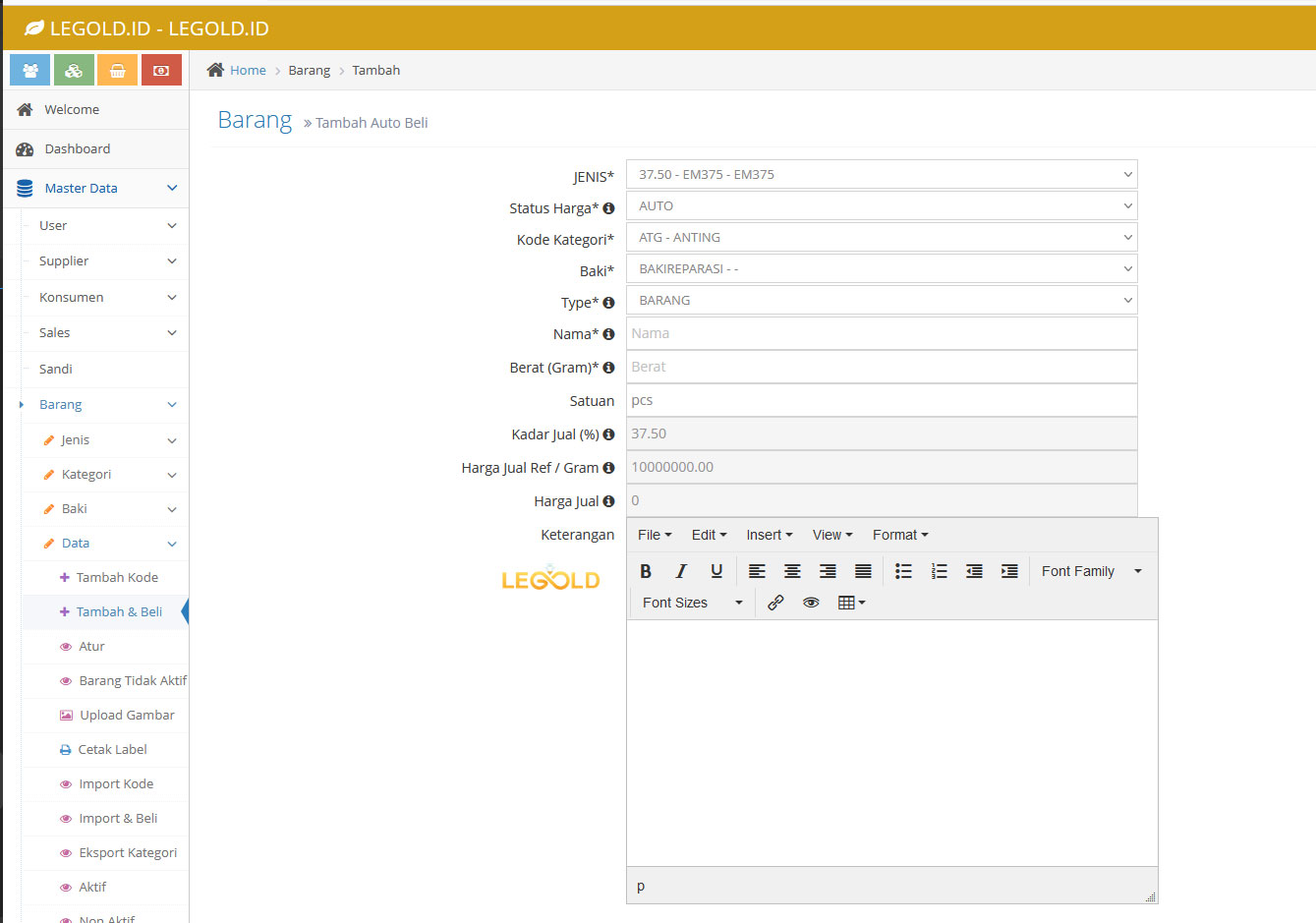 Software Toko Emas, Gold Store Solution dan Berlian LEGOLD